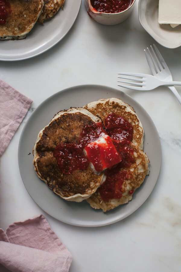 Ricotta Pancakes Recipe with Simmered Raspberries | PBS… | PBS Food