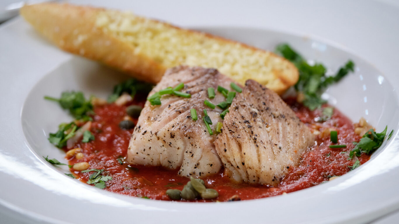 Pan-Seared Sea Bass in Tomato Sauce with Capers | PBS Food