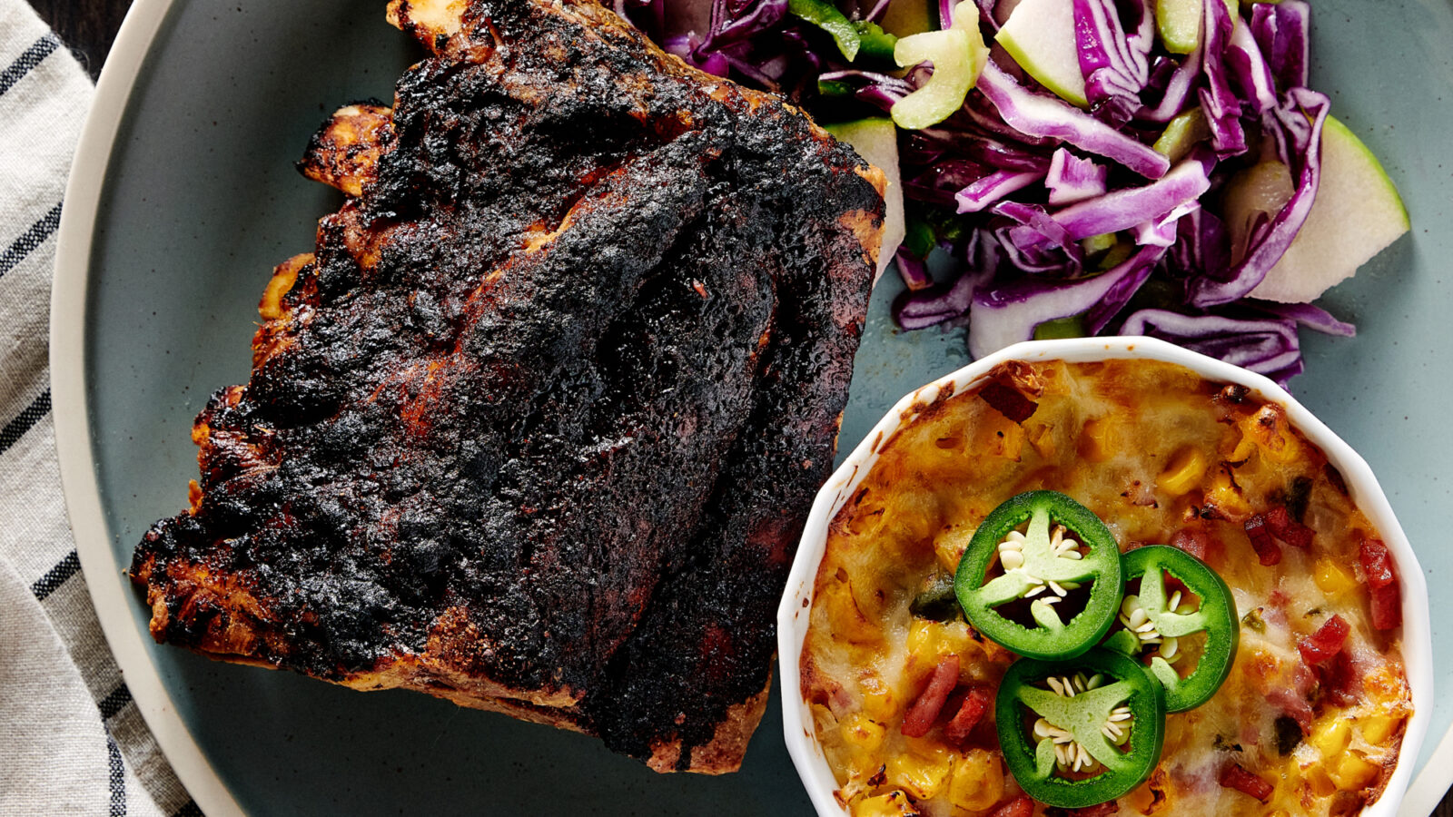 Baby Back Ribs with Cheesy Corn and Slaw | PBS Food