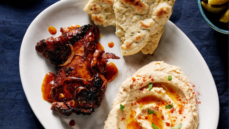 Baharat Chicken Thighs with Hummus and Flatbread | PBS Food