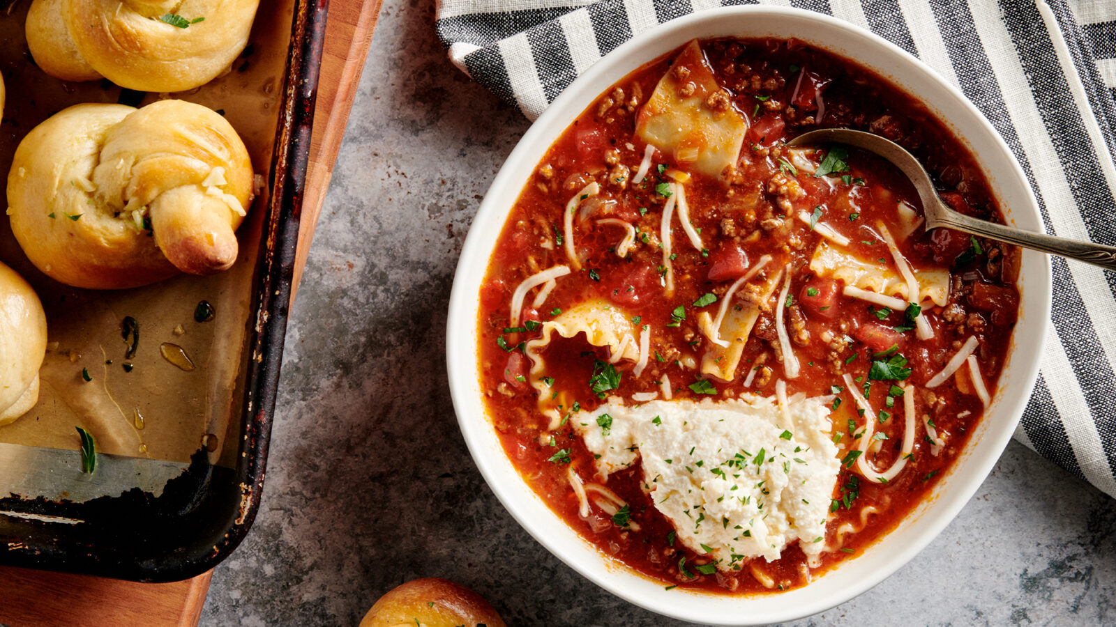 Lasagna Soup with Garlic Knots | PBS Food