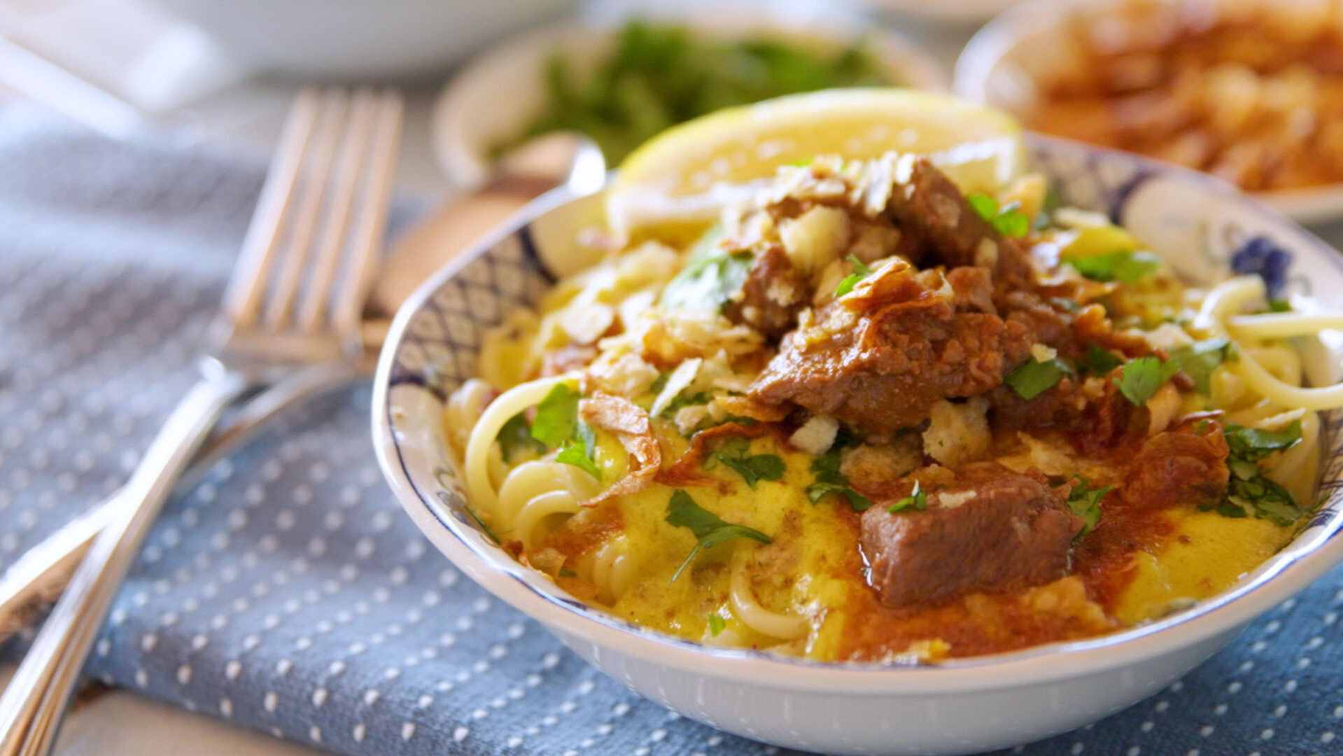 Khau-sa (Noodles with Yellow Kadhi and Beef) | PBS Food